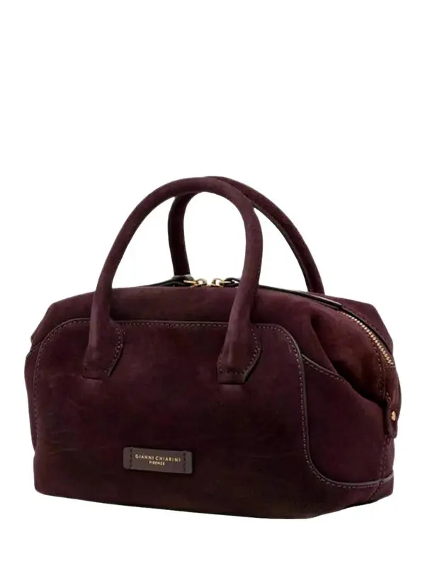 GIANNI CHIARINI Medium Gemma Logo-plaque Suede Satchel Bag - Brown