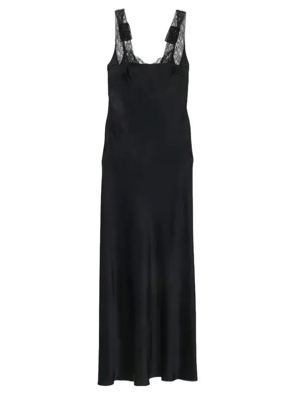 FORTE_FORTE Lace-trim Satin-finish Maxi Dress - Black
