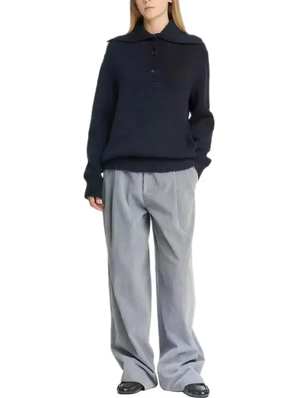 Malo Button-placket Spread-collar Sweater - Blue