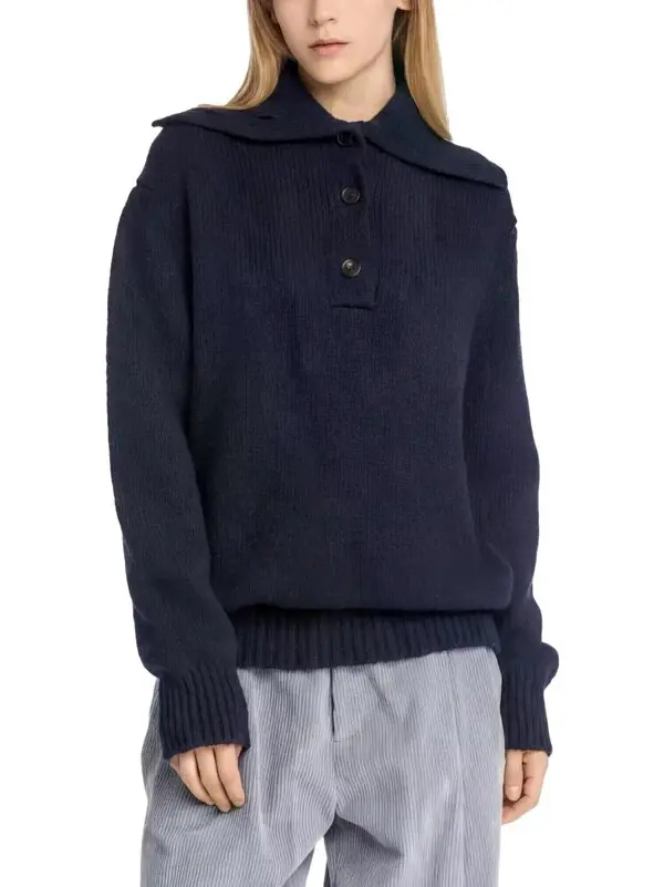 Malo Button-placket Spread-collar Sweater - Blue