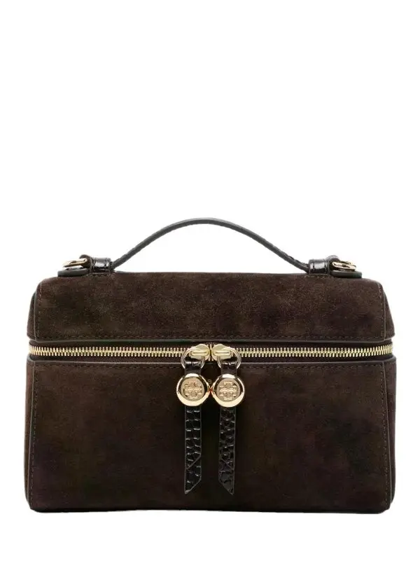 Tory Burch Romy Logo-plaque Suede Tote Bag - Brown