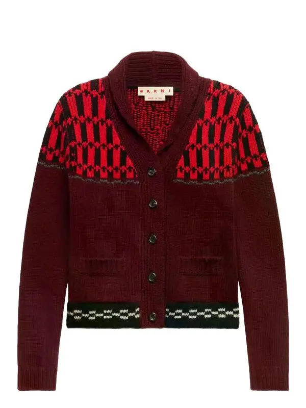 Marni Jacquard-knitted Cardigan - Red