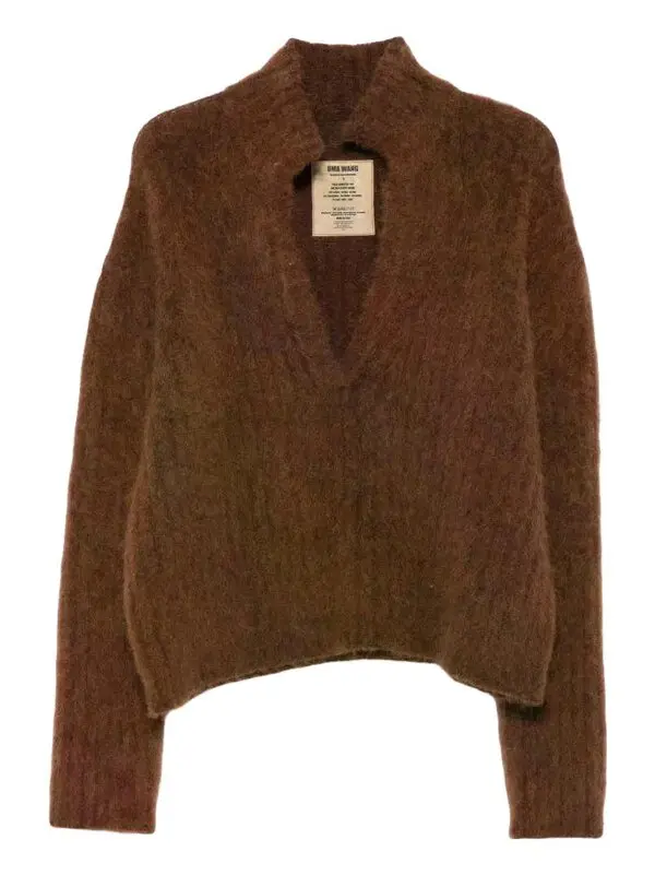 UMA WANG Brushed Finish V-neck Sweater - Brown