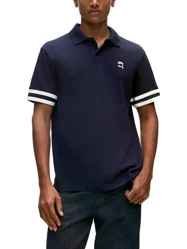 Karl Lagerfeld Ikon Striped-sleeve Cotton Polo Shirt - Blue