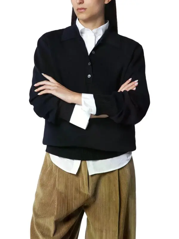 RÓHE Merino Wool Polo Sweater - Blue
