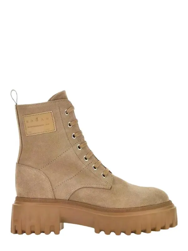 Hogan Lace-up Suede Boots With Side Zip - Neutrals