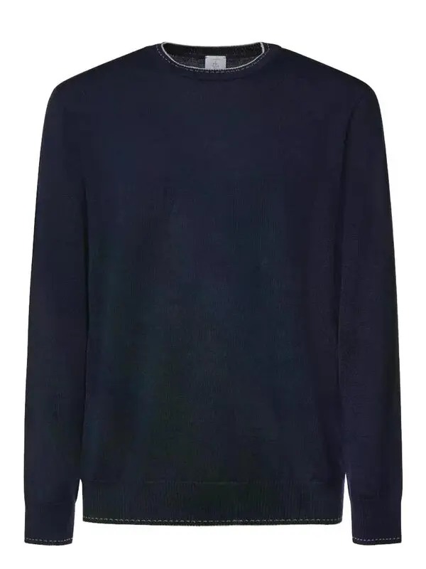 Eleventy Crew Neck Wool Sweater With Contrast Trim - Blue