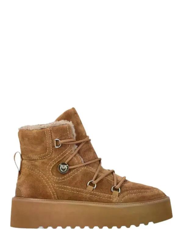 Pinko Lace-up Suede Ankle Boots With Shearling Trim And Flatform Sole - Brown