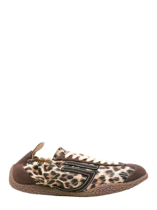 PURAAI Leopard Print Lace-up Sneakers - Brown