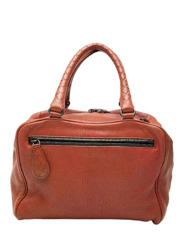 Bottega Veneta 2012-2026 Small Intrecciato Trimmed Goatskin Madras Heritage Brera Handbag - Brown