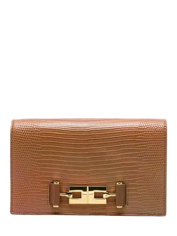 Elisabetta Franchi Reptile-effect Logo-plaque Clutch Bag - Neutrals
