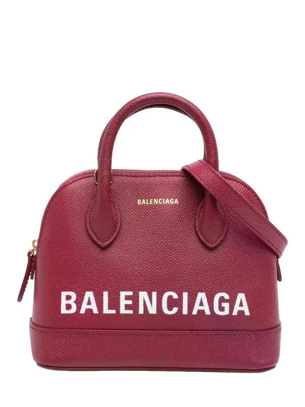 Balenciaga Grained Calfskin Logo Ville Top Handle Satchel - Red
