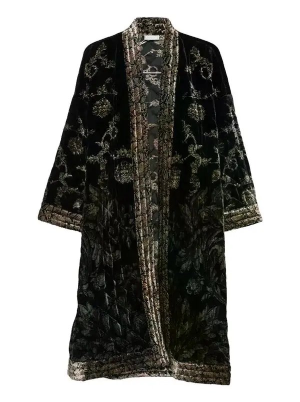 PIERRE-LOUIS MASCIA Floral-print Velvet-effect Coat - Black