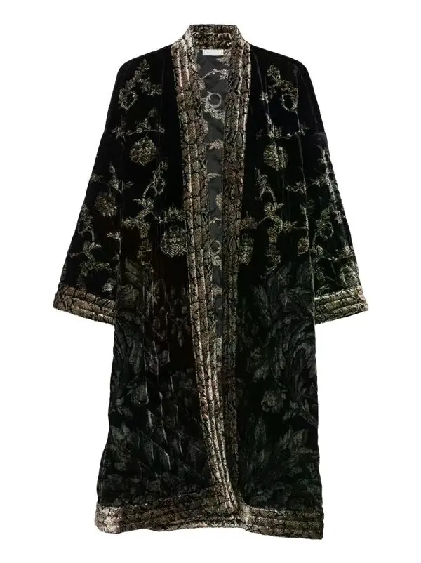 PIERRE-LOUIS MASCIA Floral Print Velvet-effect Coat - Black