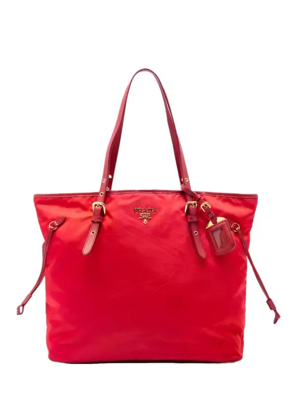 Prada 2013-2026 Saffiano Trimmed Tessuto Tote Bag - Red