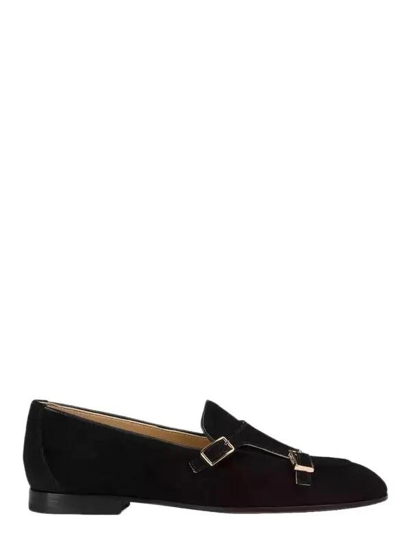 DOUCAL'S Double Buckle Suede Loafers - Black