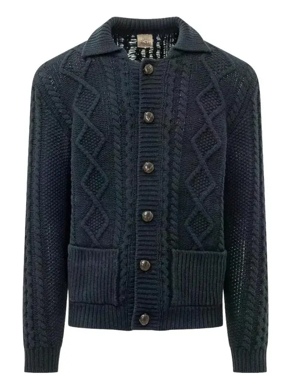 RAKKI Aran Cable-knit Cardigan - Blue