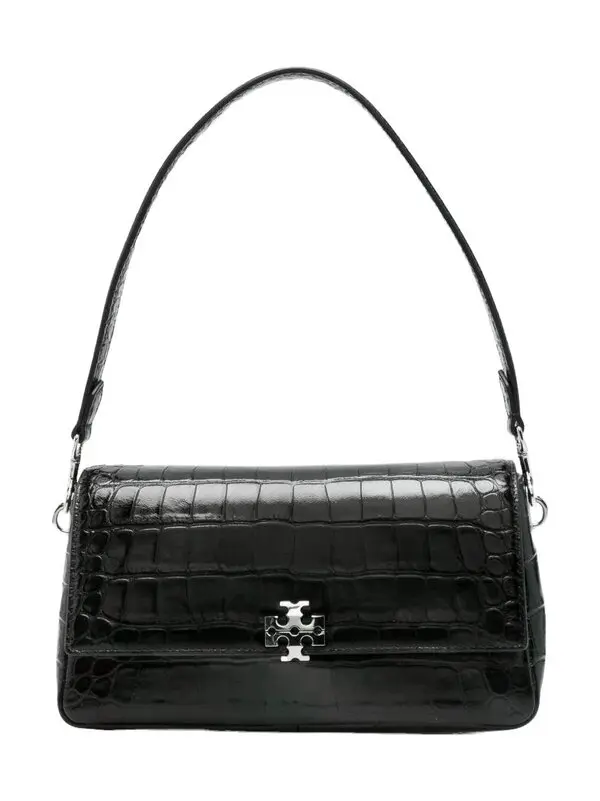Tory Burch Charlie Croc-embossed Shoulder Bag - Black