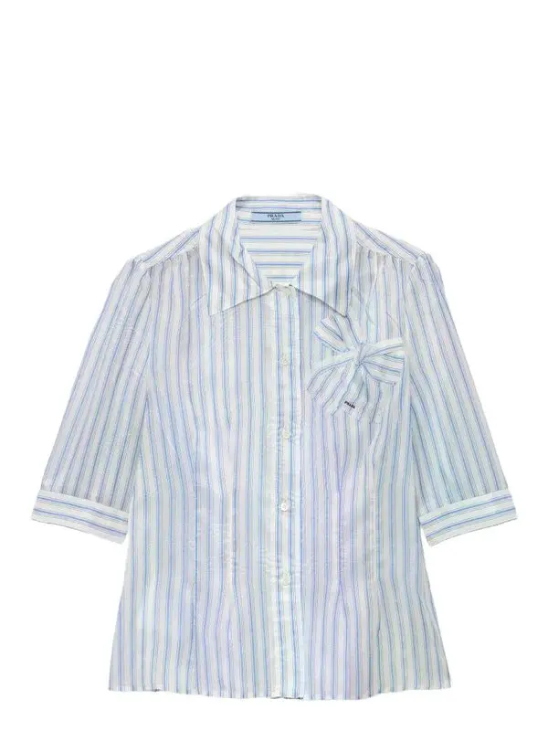 Prada Striped Shirt With Bow Detail - White
