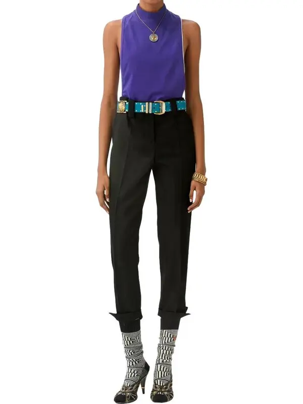Versace Grain De Poudre Wool Trousers With Medusa Hardware - Black