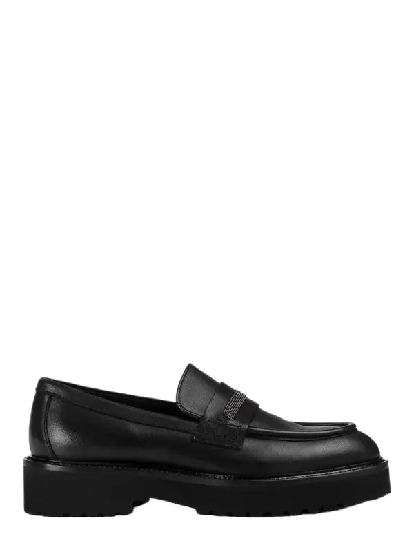 DOUCAL'S Micro-stud Leather Loafers - Black