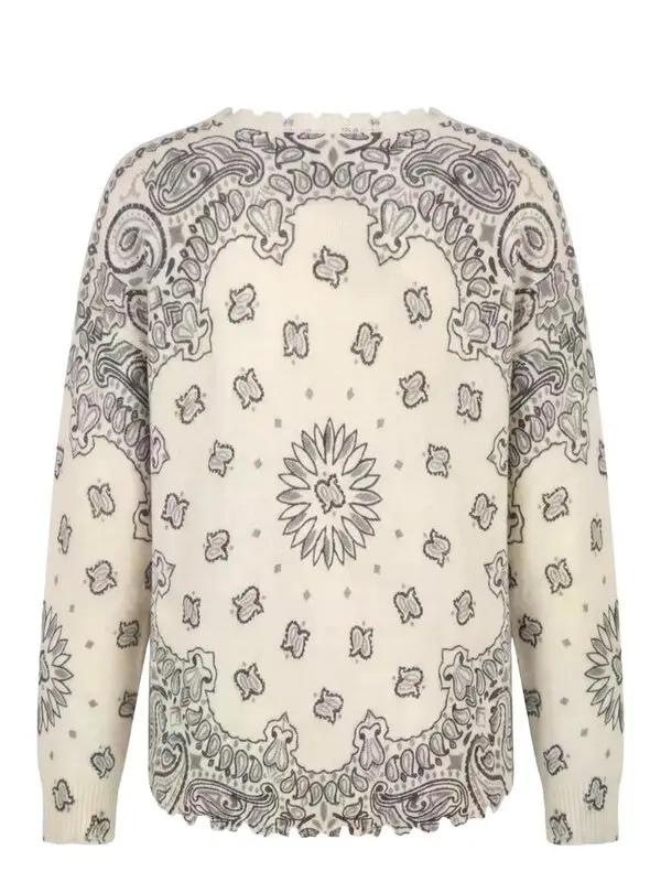 KUJTEN Paisley Print Distressed Effect Cashmere Sweater - Neutrals