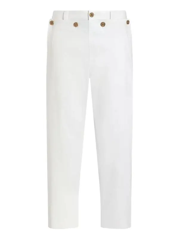 Dolce & Gabbana Cotton Trousers With Logo Buttons - White