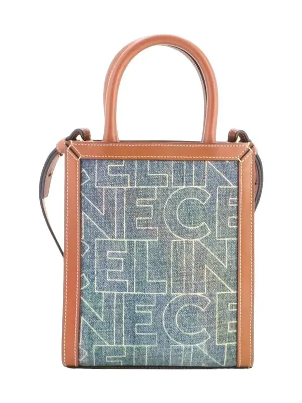 Celine Vertical Cabas Printed Denim With Leather Mini Tote Bag - Blue
