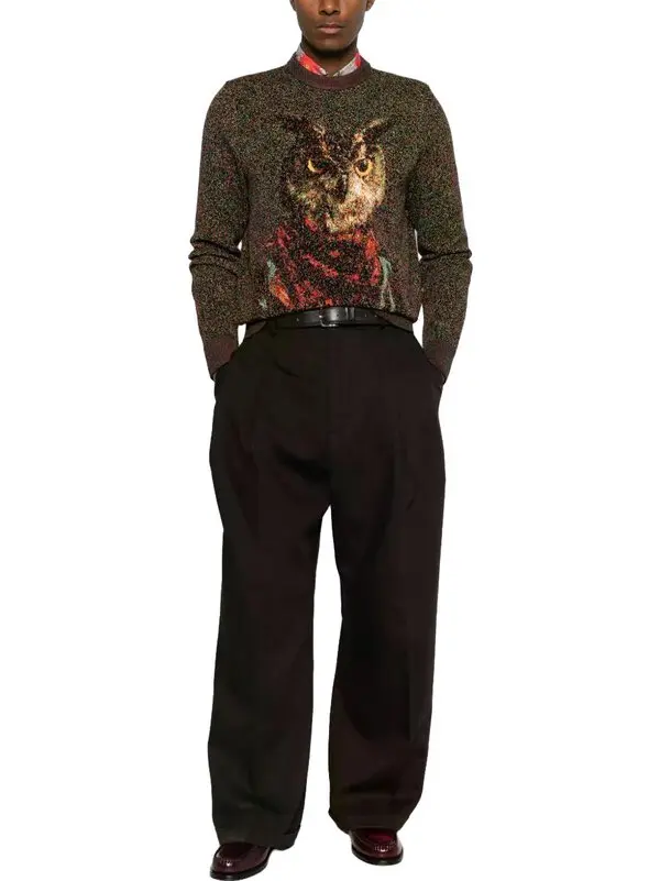 Etro Wool-blend Knit Sweater With Owl Motif - Red