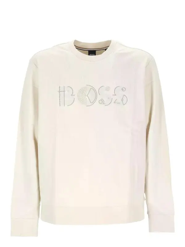 BOSS Logo Print Crew Neck Sweater - Neutrals