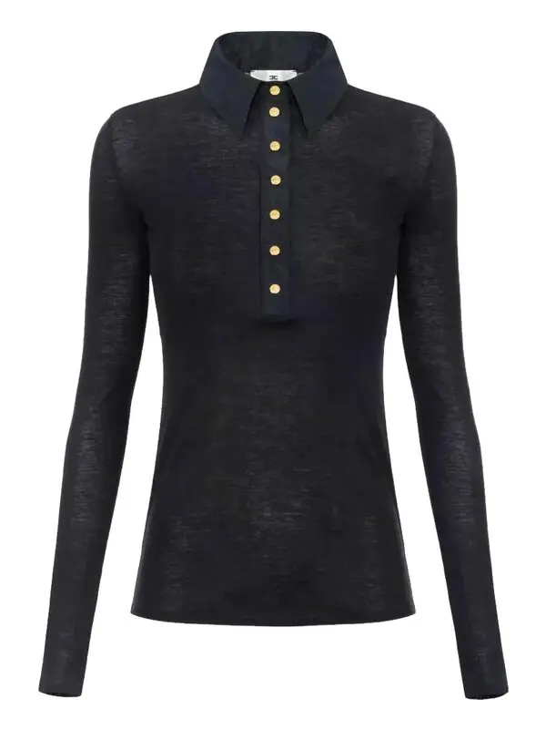 Elisabetta Franchi Knit And Taffeta Polo Shirt With Button Details - Black