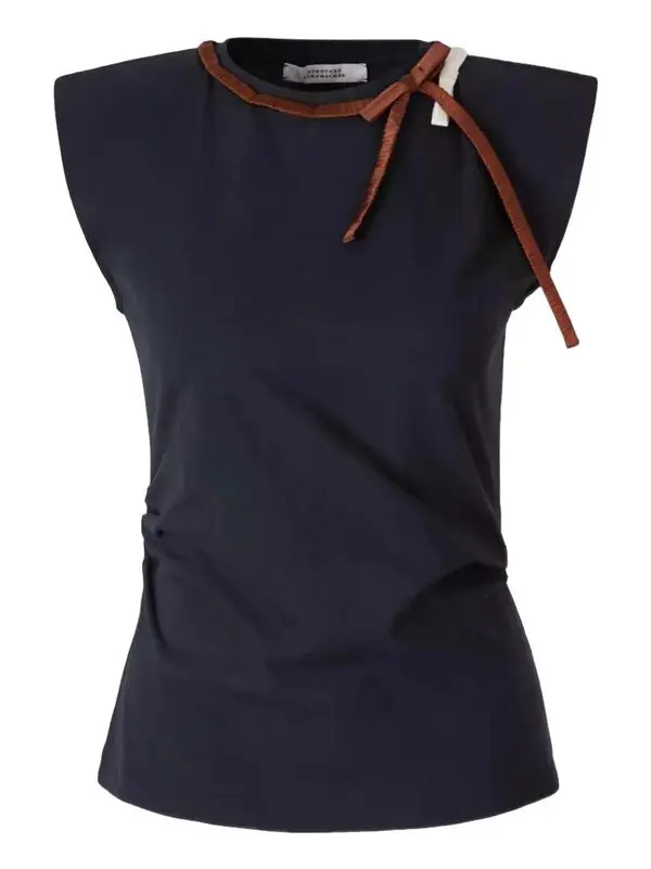 Dorothee Schumacher Padded-shoulder Ruched-detail T-shirt - Black