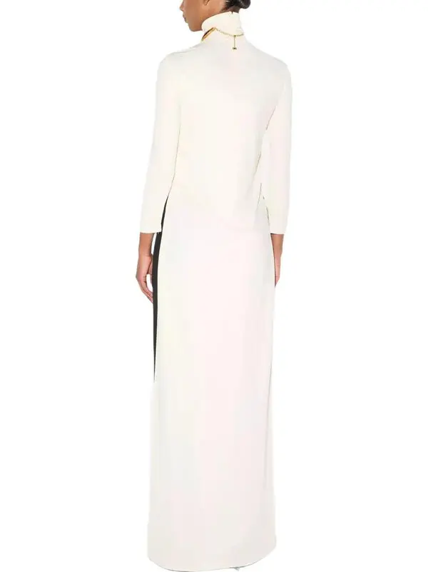 Elisabetta Franchi Long Sleeve High Neck Top With Metallic Cuffs - Neutrals