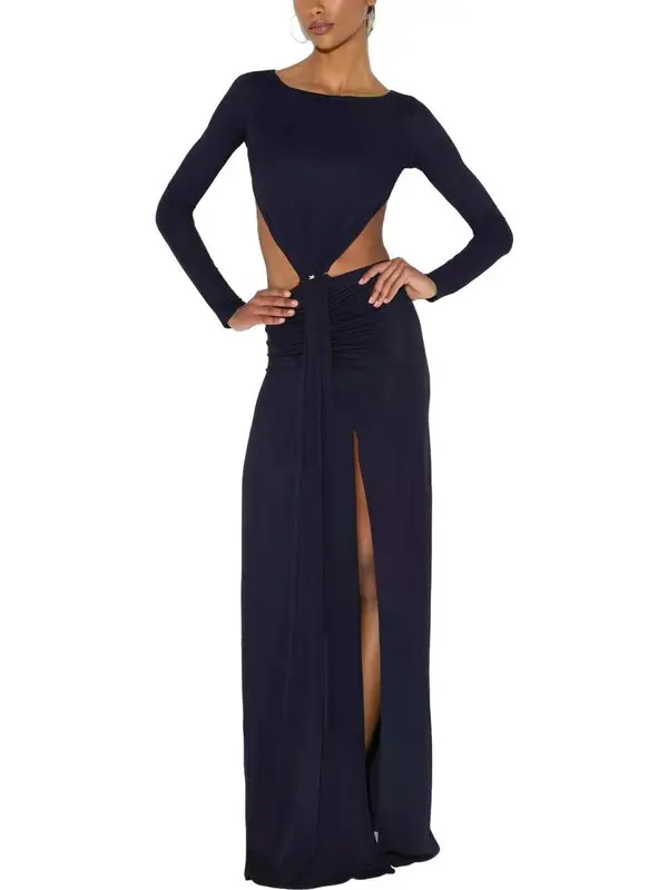 Elisabetta Franchi Long Sleeve Jersey Gown With Cut-out Detail - Blue