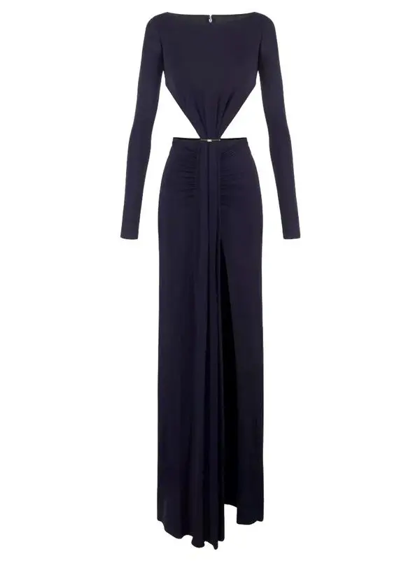 Elisabetta Franchi Long Sleeve Jersey Gown With Cut-out Detail - Blue