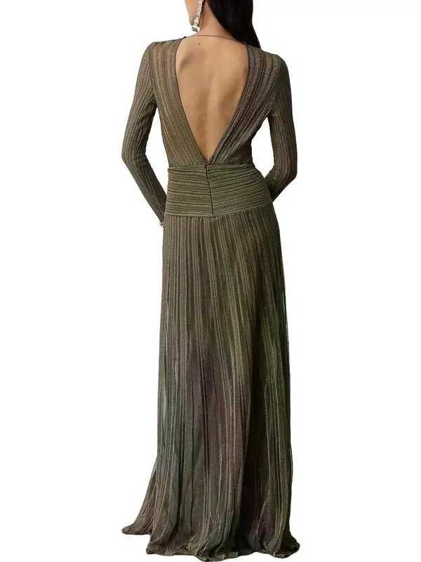 Polo Ralph Lauren Dabney Pleated Metallic Evening Dress - Brown