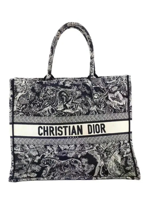 Dior Embroidered Canvas Large Tote Bag - Blue