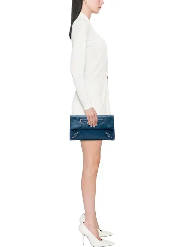 Balenciaga Lambskin Leather Motocross Giant 12 Envelope Clutch - Blue