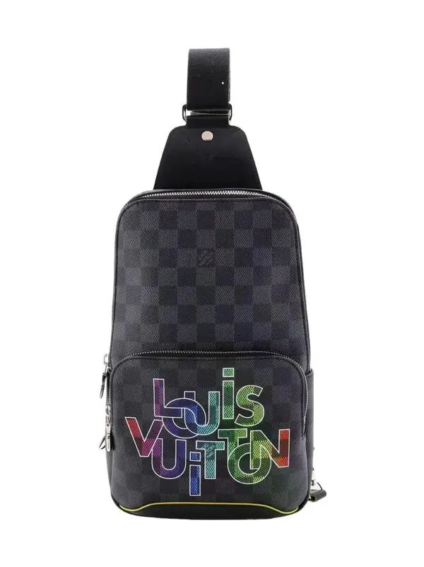 LOUIS VUITTON Avenue Sling Bag Limited Edition Interlinked Logo Damier Graphite Crossbody Bag - Black