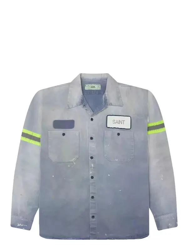 SAINT MXXXXXX Distressed Logo-patch Shirt - Blue