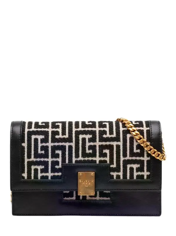 Balmain 2010-2026 Mini Leather Trimmed Monogram Jacquard 1945 Heritage Crossbody Bag - Black