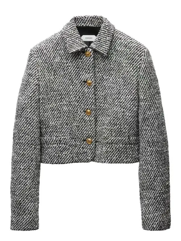 Versace Cropped Wool Bouclé Blouson - Black