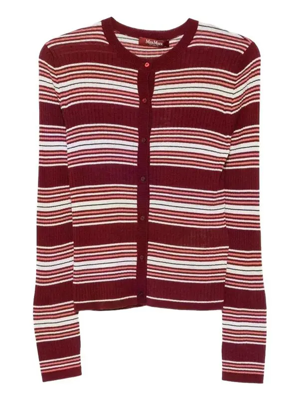 Max Mara Striped Ribbed Knit Cardigan - Red