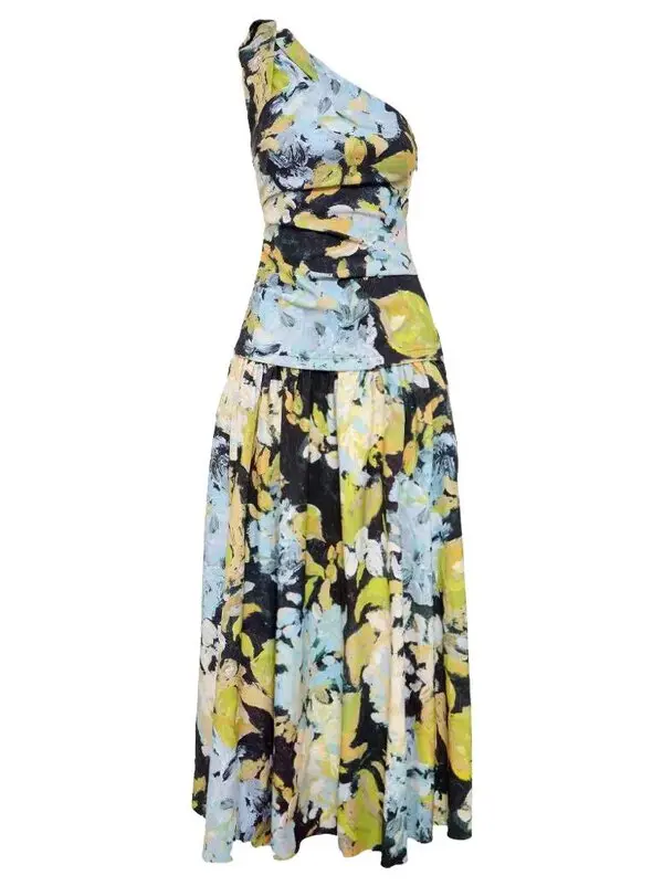 Acler Benetti One-shoulder Floral-print Maxi Dress - Black