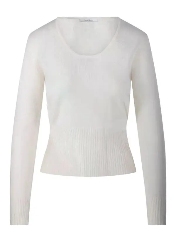 Max Mara Ribbed-knit Scoop Neck Sweater - Neutrals