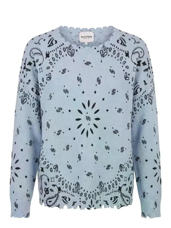 KUJTEN Mela Bandana Print Cashmere Sweater - Blue