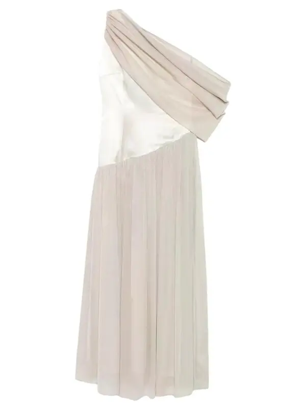 ABADIA Gwen Draped One-shoulder Maxi Dress - Neutrals