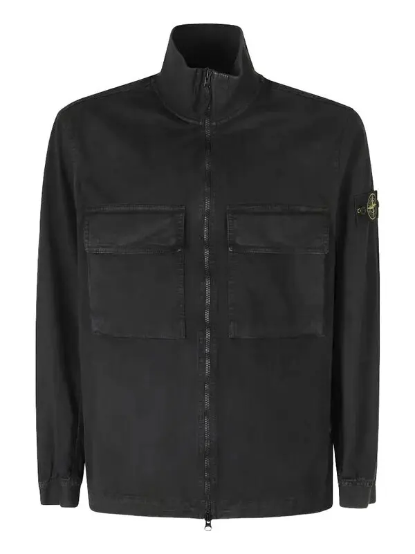 Stone Island 1200024 Stretch Organic Broken Twill Cotton 'old' Effect Overshirt - Black