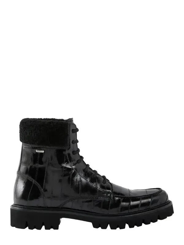 GIUSEPPE ZANOTTI Andris Lace-up Eel Skin Combat Boots With Wool Cuff - Black