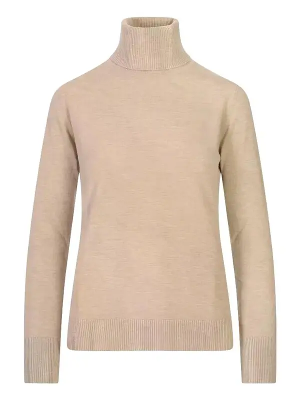 Max Mara Logo-embroidered Elbow-patch High Neck Sweater - Neutrals